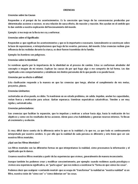 Tipos De Creencias Pdf Mente Realidad