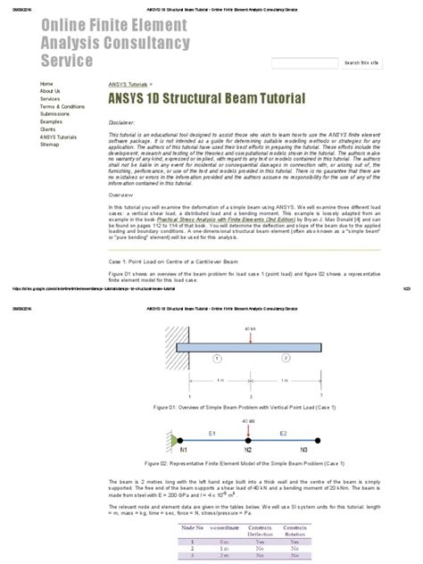 Ansys 1d Structural Beam Tutorial Online Finite Element Analysis