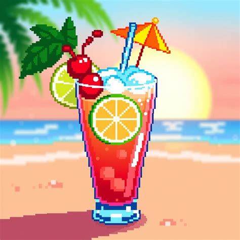 Pixel Paradise Tropical Cocktail Art