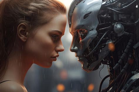 Premium Ai Image Humanoid Woman And Robot Couple Romantic Relationships
