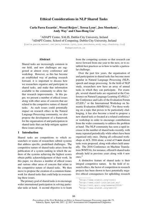 Pdf Ethical Considerations In Nlp Shared Tasks