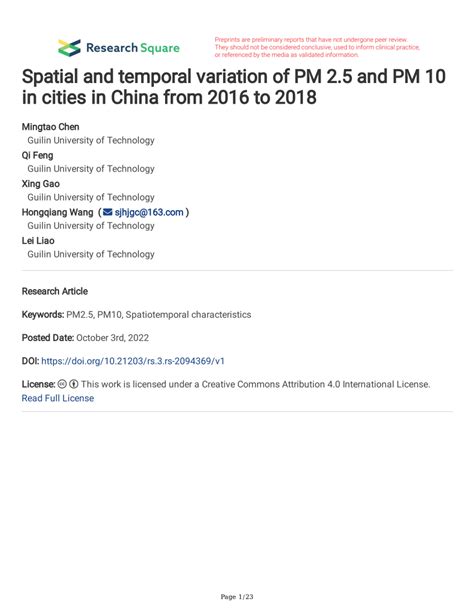 Pdf Spatial And Temporal Variation Of Pm 2 5 And Pm 10 In Cities In