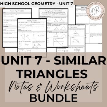 Geometry Unit 7 Similar Triangles Notes Worksheets Bundle By Olivia Rae