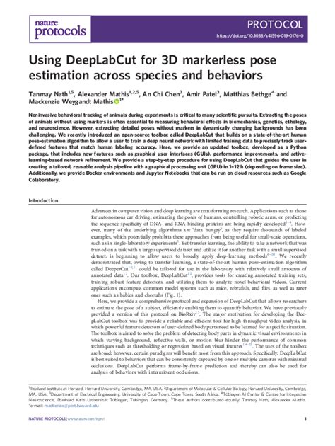 pdf using deeplabcut for 3d markerless pose estimation across species