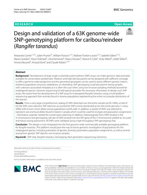 Pdf Design And Validation Of A 63k Genome Wide Snp Genotyping Platform For Caribou Reindeer