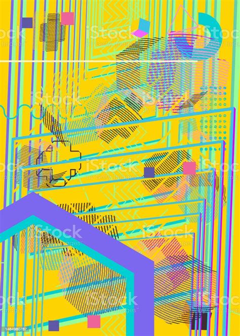 바쁜 기하학적 빈티지 배경 포스터 책 표지 뉴스레터 소셜 미디어 배경을 위한 추상적인 기하학적 그래픽 모양 템플릿 가리기에 대한 스톡 벡터 아트 및 기타 이미지 Istock