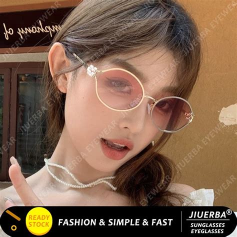 จิ่วเออร์บา เวอร์ชั่นเกาหลีกรอบวงรีหวานแว่นกันแดดป้องกันรังสียูวีแฟชั่นกรอบโลหะกรอบแว่นตา