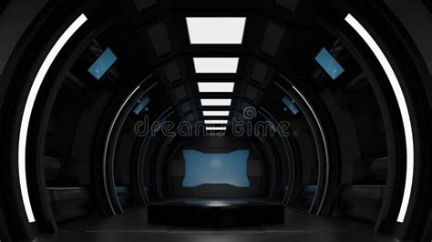 Pentagon Podium In Spaceship Or Space Station Interior Sci Fi Tunnel Stage For Product
