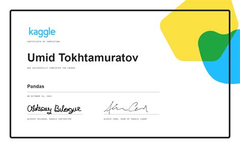 Umid Tokhtamuratov Completed The Pandas Course On Kaggle