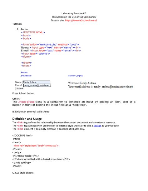 Laboratory Exercise HTML PHP CSS Xampp Technology And Livelihood Education Studocu