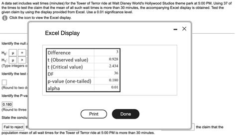 A Data Set Includes Wait Times Minutes For The Tower Of Terror Ride