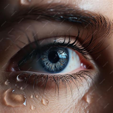 Premium Photo A Woman With Blue Eyes And A Tear Drop Of Water On Her Eye