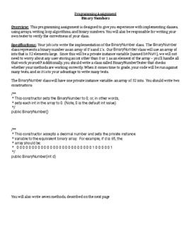 AP Computer Science A Binary Number Programming Assignment Worksheet