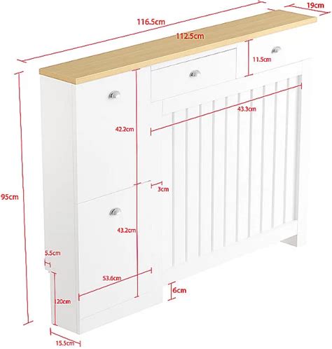 Radiator Cover Cream Modern Vertical Slat Storage Drawers Cabinet Mdf