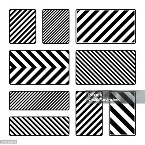 대각선이있는 다양한 검은 색 경고 표지판 주의 위험 또는주의 표지판 건설 현장 표지판 현실적인 통지 간판 경고 배너 도로 방패