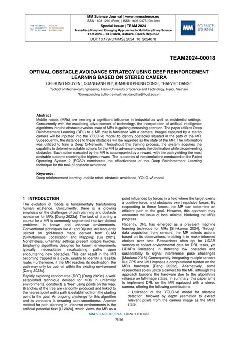 PDF Optimal Obstacle Avoidance Strategy Using Deep Reinforment Learning Based On Stereo Camera