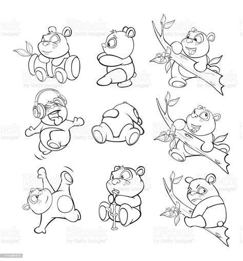 당신이 디자인 및 컴퓨터 게임에 대 한 귀여운 만화 캐릭터 팬더의 벡터 일러스트 레이 션 색칠 하기 책 개요 세트 0명에 대한 스톡 벡터 아트 및 기타 이미지 Istock