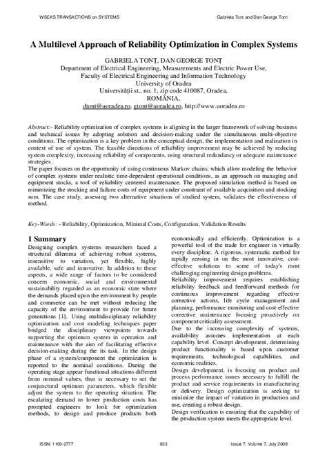 Pdf A Multilevel Approach Of Reliability Optimization In Complex Systems