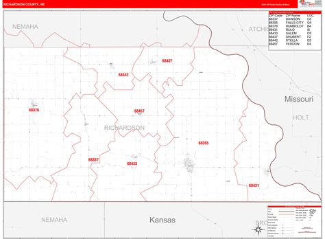 Richardson County Ne Zip Code Wall Map Red Line Style By Marketmaps