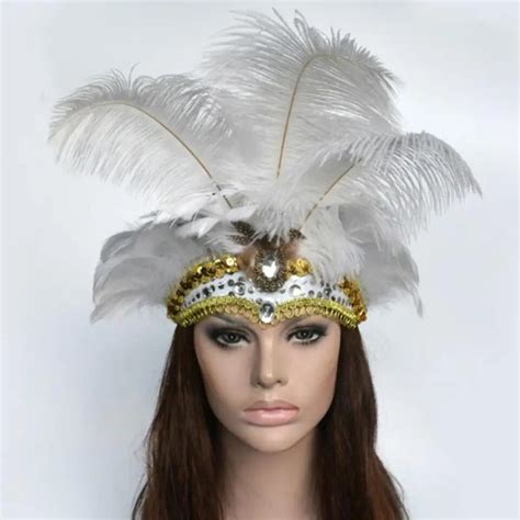 Rio Carnival Samba Sequin Ostrich Feather Showgirl Costume Headdress
