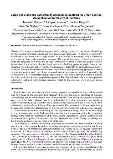 Pdf Large Scale Seismic Vulnerability Assessment Method For Urban Centres An Application To