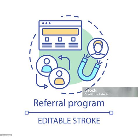 추천 프로그램 개념 아이콘입니다 마케팅 캠페인 아이디어 얇은 라인 일러스트 고객 유지 웹사이트 트래픽 소비자 격려 벡터 절연
