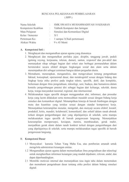 1 Rpp Informatika Kls X Kd 1 Semester 1 Docx