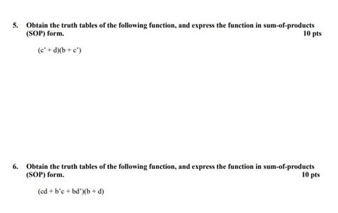 Solved 5 Obtain The Truth Tables Of The Following Function