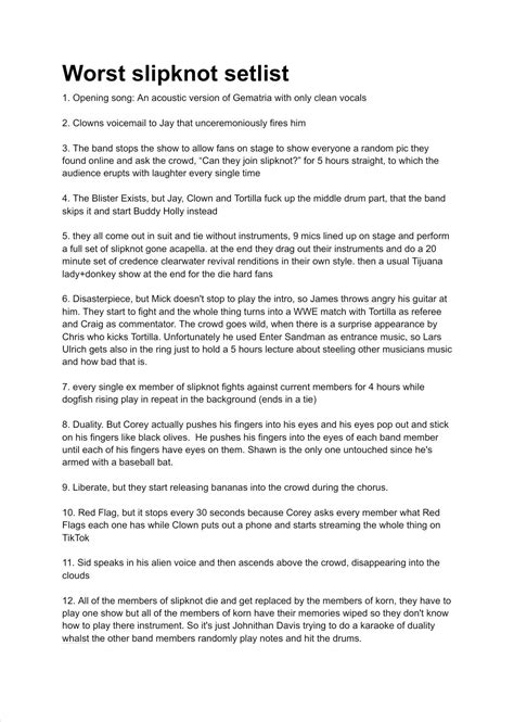 And The Worst Slipknot Setlist Is Complete Feel Free To Make A Video