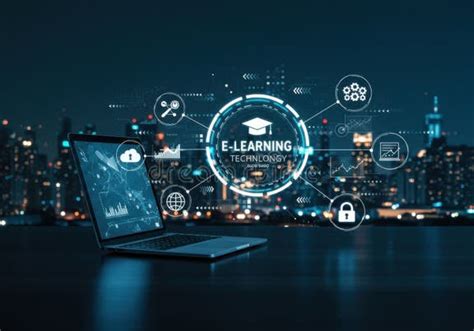 Laptop Showing E Learning Technology Interface View Stock Illustration