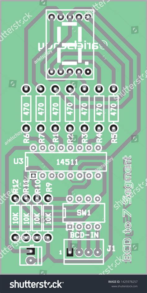 binary code decimal seven segment pcb stock vector royalty free