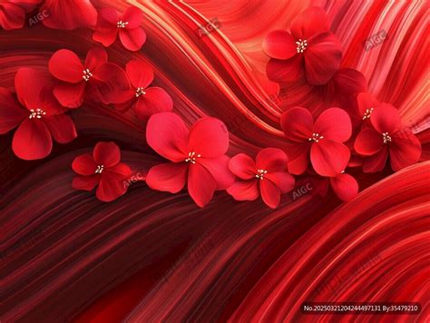 Ai创作图红色花卉 抽象画 艺术 绘画 现代艺术 当代艺术 花卉艺术 红色调 波浪线条 纹理 数字艺术 鲜艳色彩 视艺术 艺术表达nipic