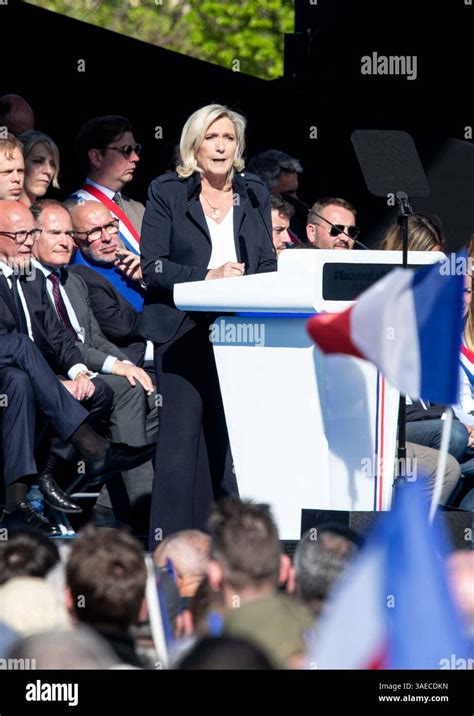 Marine Le Pen Delivers Her Speech During A Rally At The Place Vauban In