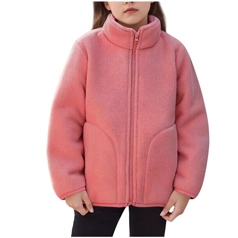 Cethrio Girls Fleece Jackets Thermal Full Zip Stand Up Collar Soft Winter Outerwear With