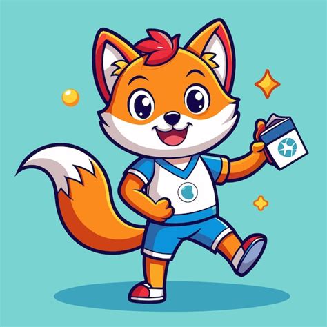 귀여운 만화 여우 캐릭터 평평한 디자인 스타일의 터 일러스트레이션 프리미엄 Ai 생성 벡터