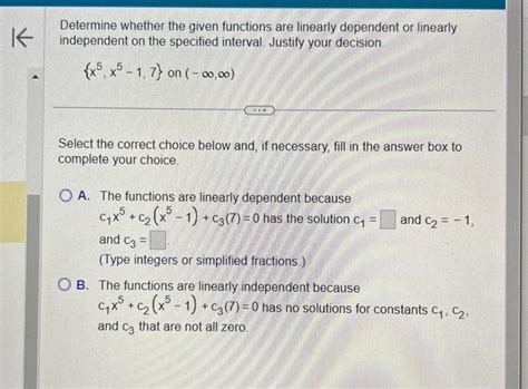 solved determine whether the given functions are linearly