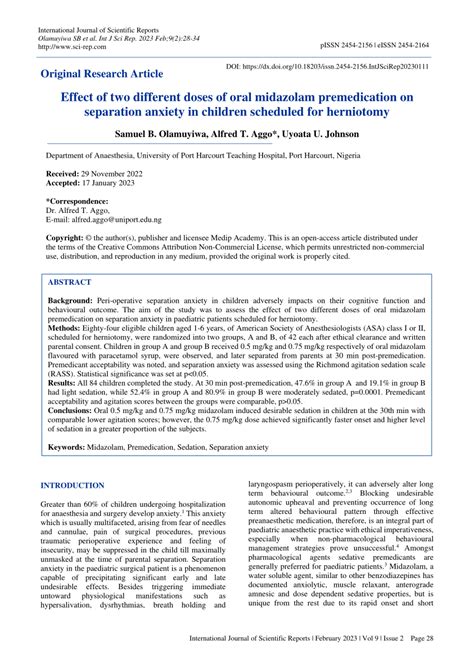 Pdf Effect Of Two Different Doses Of Oral Midazolam Premedication On