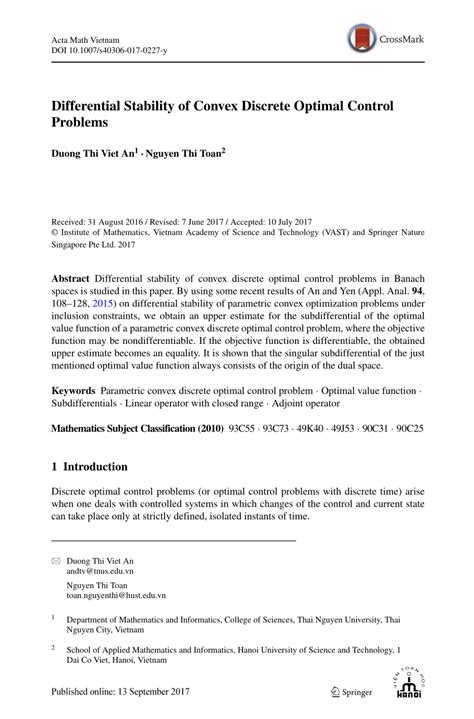 PDF Differential Stability Of Convex Discrete Optimal Control Problems