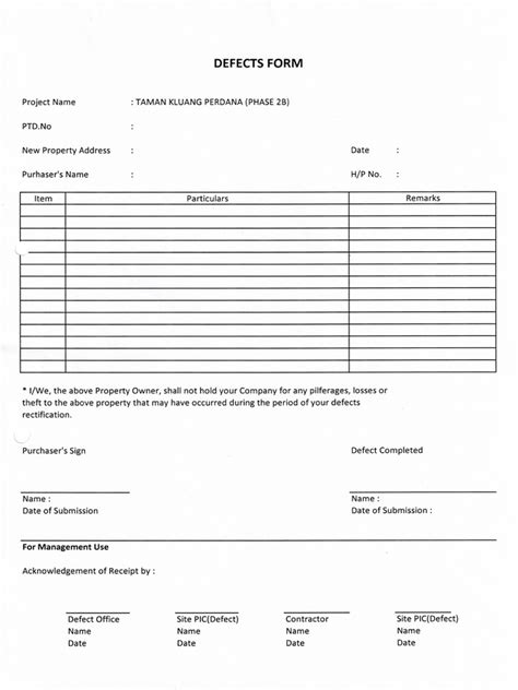 Defects Form Pdf Defects Form Pdf