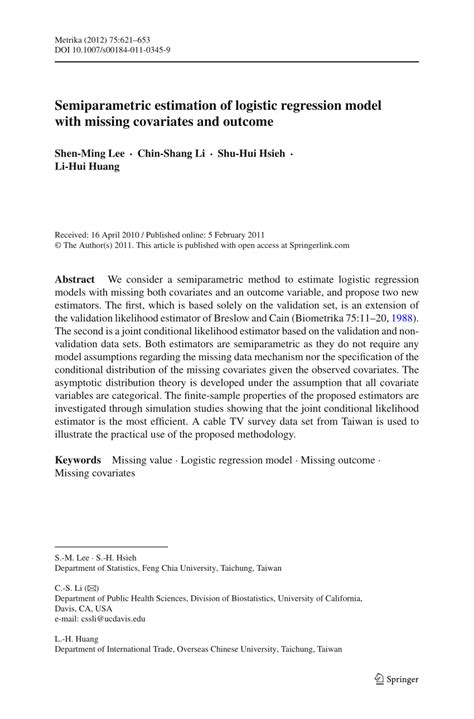 Pdf Semiparametric Estimation Of Logistic Regression Model With