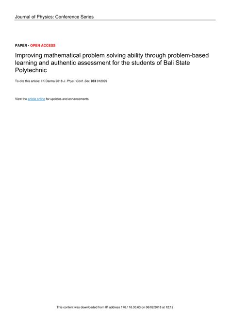 Pdf Improving Mathematical Problem Solving Ability Through Problem