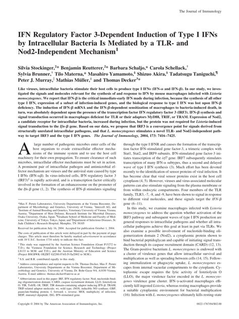 Pdf Ifn Regulatory Factor 3 Dependent Induction Of Type I Ifns By