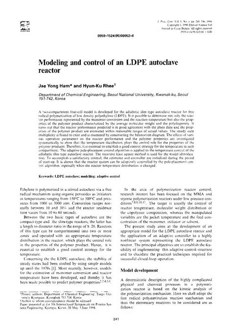 Pdf Modeling And Control Of An Ldpe Autoclave Reactor Dokumen Tips