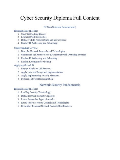 Cyber Security Diploma Content Pdf Computer Network Security