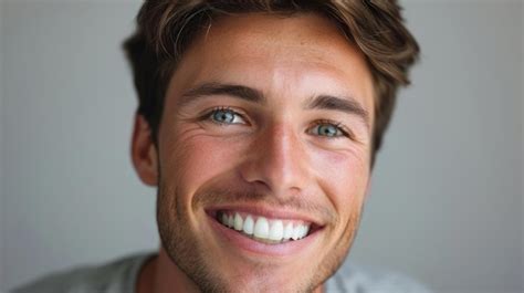 Premium Photo Smiling Man On Grey Background Teeth Whitening