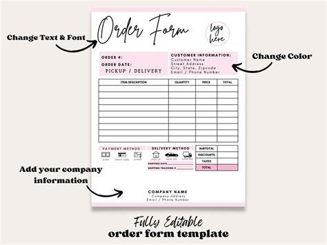 Order Form Template Custom Order Form Order Form Printable Etsy Australia