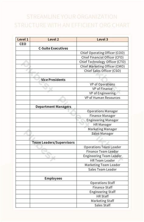 Streamline Your Organization Structure With An Efficient Org Chart Excel Template Free