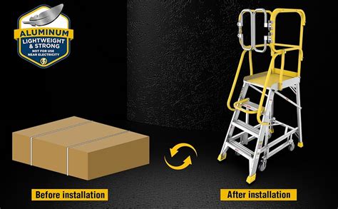 6 Step Rolling Platform Ladder 375 Lbs Capacity Heavy Duty Aluminum