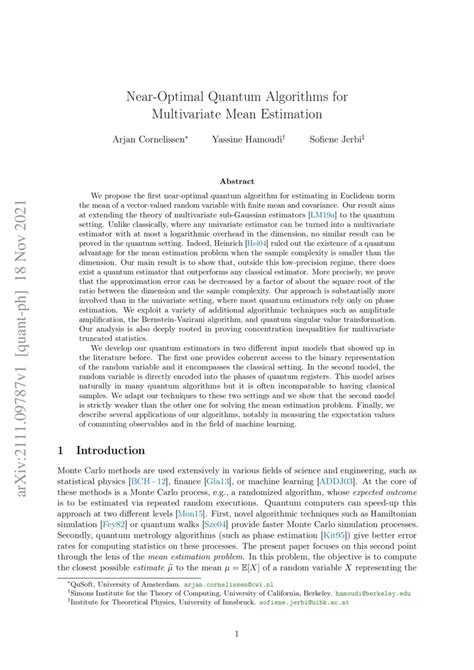 Near Optimal Quantum Algorithms For Multivariate Mean Estimation Deepai