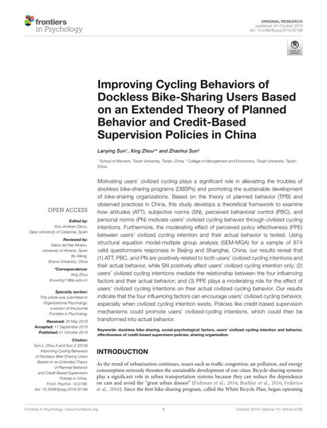 Pdf Improving Cycling Behaviors Of Dockless Bike Sharing Users Based On An Extended Theory Of